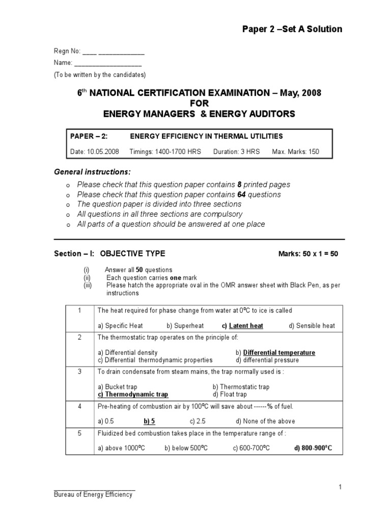 Paper 2 - Set A Solution: General Instructions | PDF | Boiler | Steam