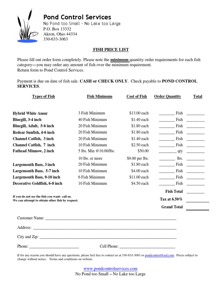 Fish Price List and Order Form | PDF | Home & Garden