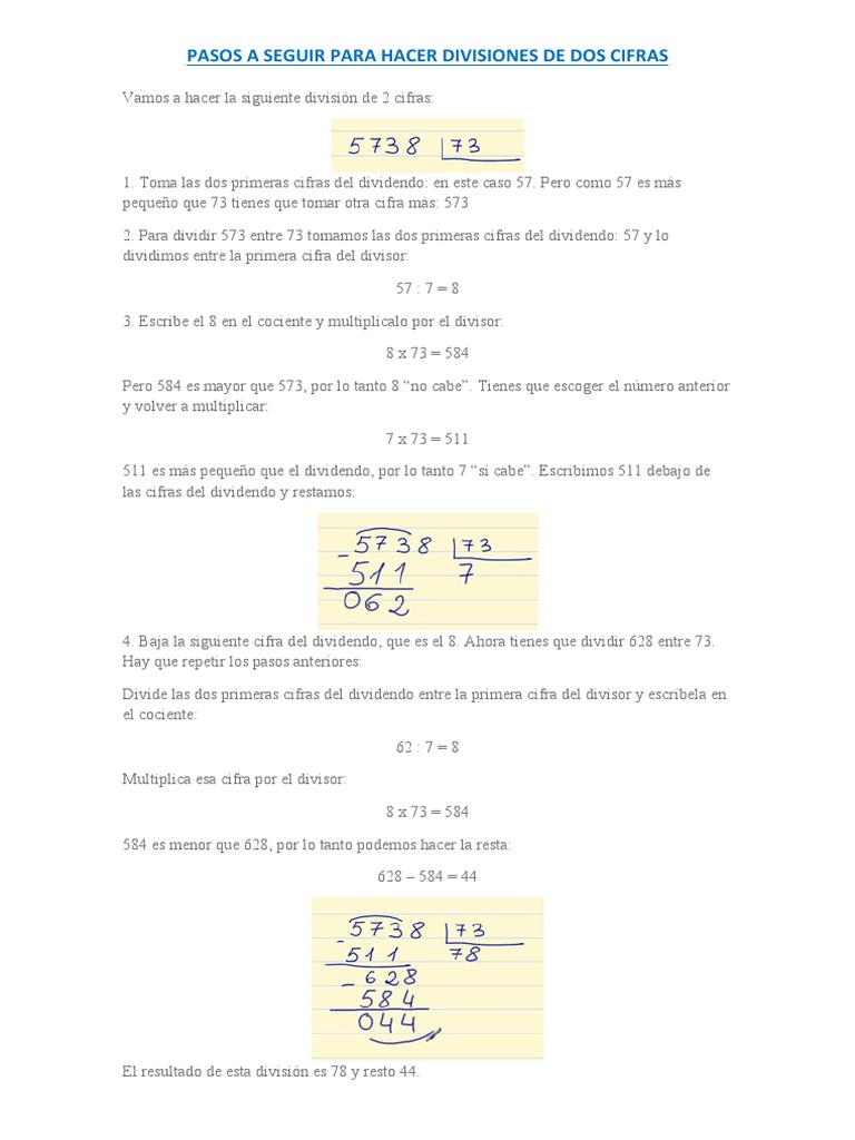 Pasos A Seguir para Hacer Divisiones de Dos Cifras | PDF | Métodos y ...