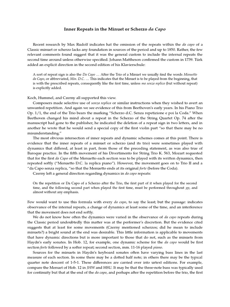 Inner Repeats in The Minuet or Scherzo Da Capo | PDF | Sonata ...