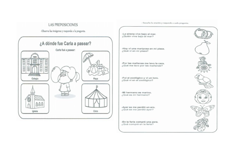 Preposiciones - Pre Kinder Medio Mayor | PDF