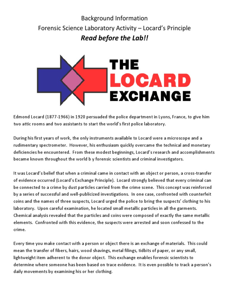 Locards Principle Lab | Crime Scene | Forensic Science