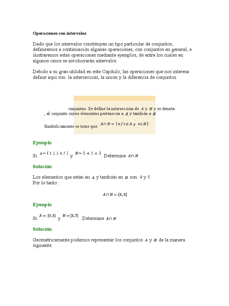 Operaciones Con Intervalos | PDF | Conjunto (Matemáticas) | Intervalo (Matemáticas)