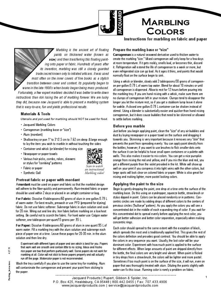 Marbling Kit Instructions | PDF | Paint | Paper