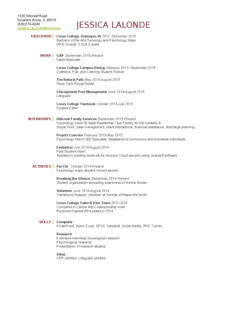Jessica Lalonde's Professional Resume | PDF | Career & Growth | Wellness