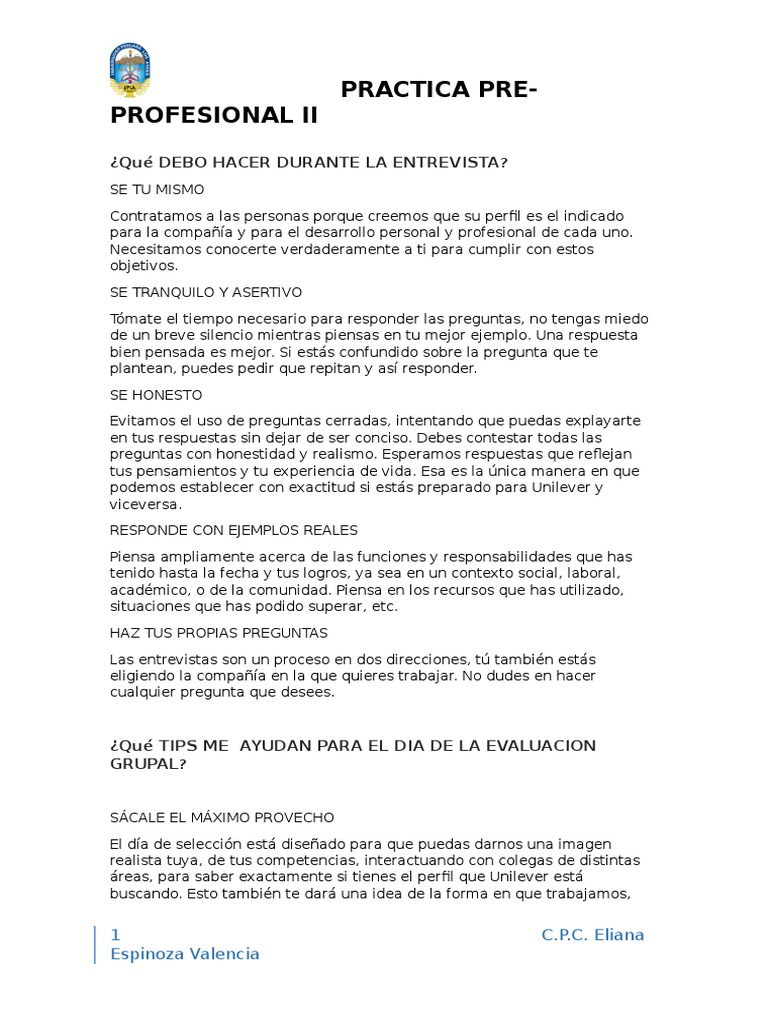 Informe de Practicas Pre Profesionales | PDF | Crecimiento personal y profesional