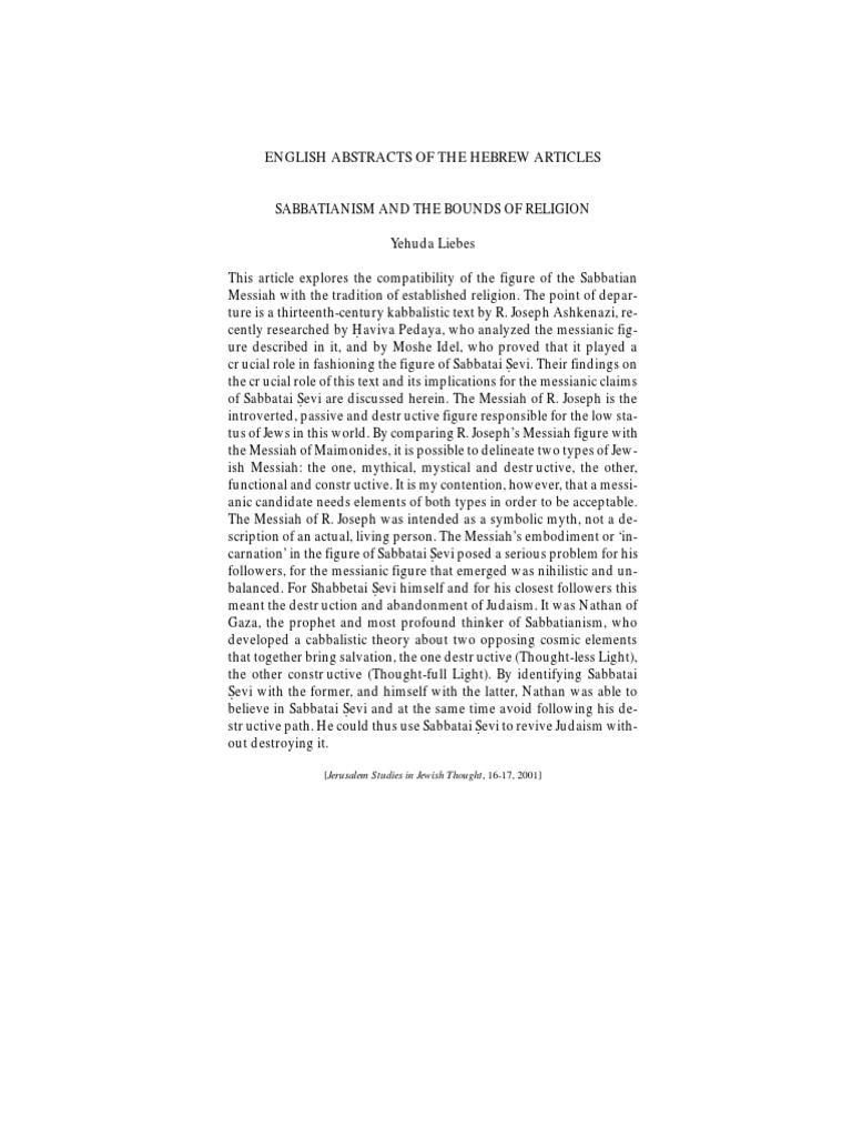 The Sabbatian Movement and Its Aftermath Messianism, Sabbatianism and ...