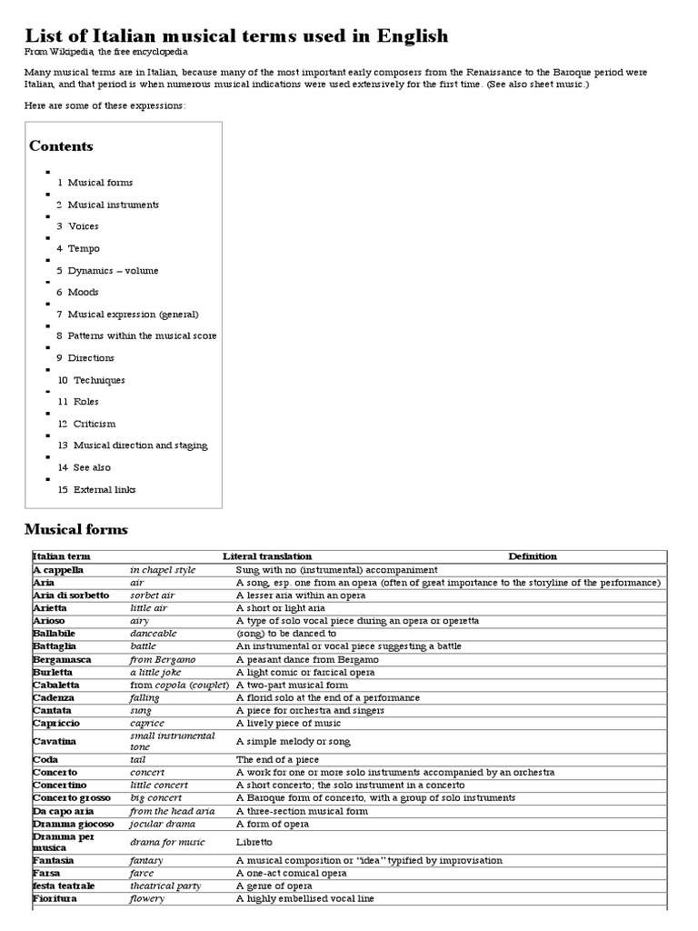 List of Italian Musical Terms Used in English | PDF | Tempo | Aria