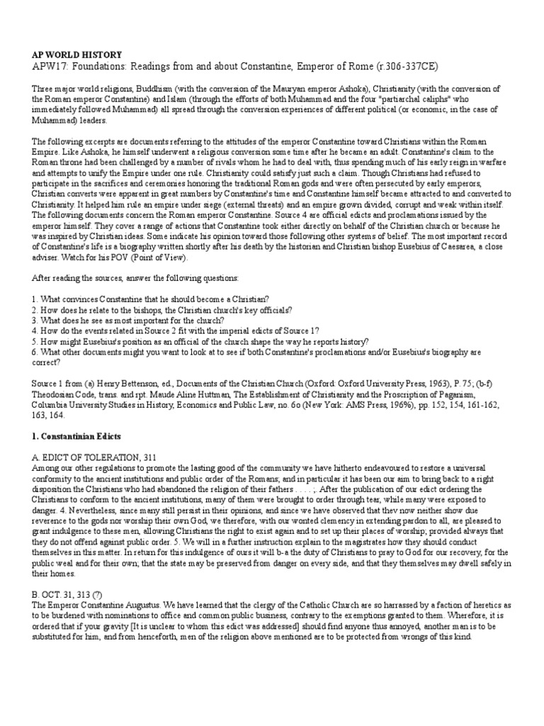 DBQ Constantine | Download Free PDF | Constantine The Great | Religious ...