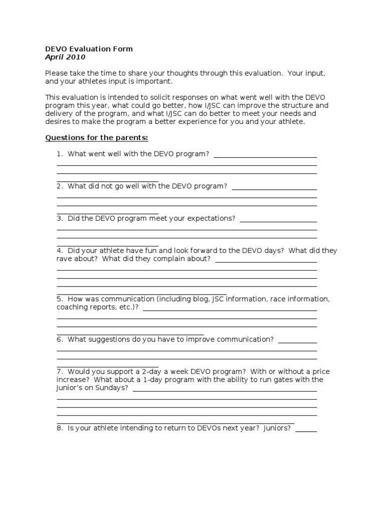 DEVO Program Evaluation Feedback Form | PDF