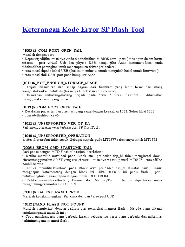 Keterangan Kode Error SP Flash Tool | PDF