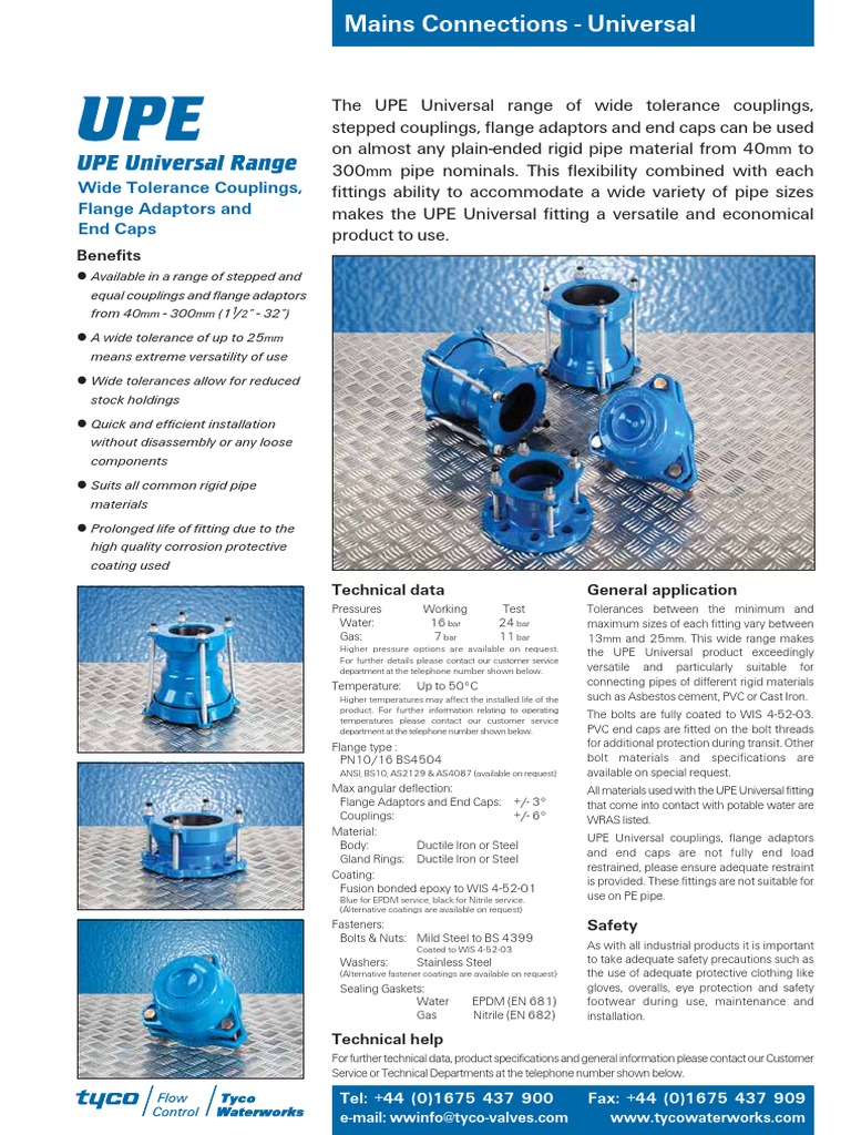 UPE Universal Couplings and Flange Adaptors | PDF | Pipe (Fluid ...