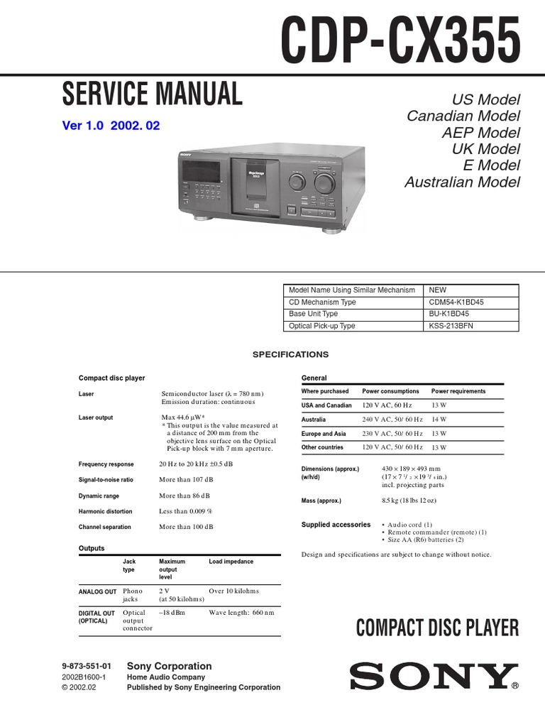Sony CDP-CX355 | PDF | Laser | Manufactured Goods