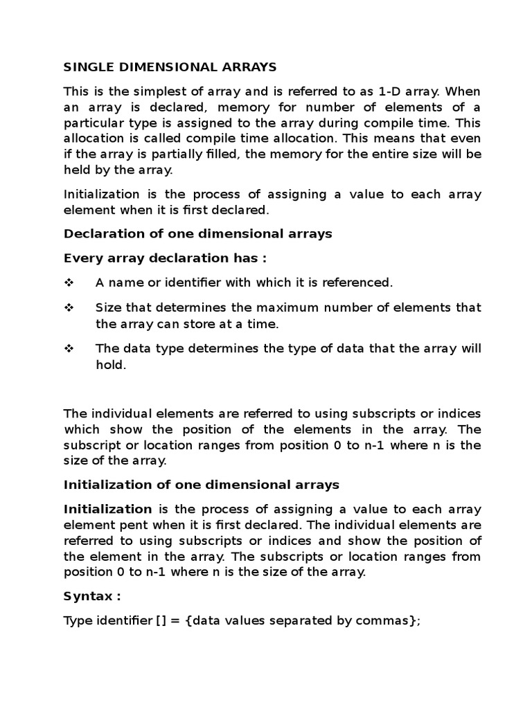 Single Dimensional Arrays | PDF | Array Data Structure | Data Type