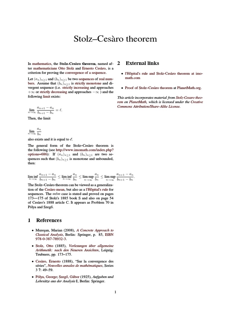 Stolz-Cesàro Theorem | PDF | Teaching Methods & Materials