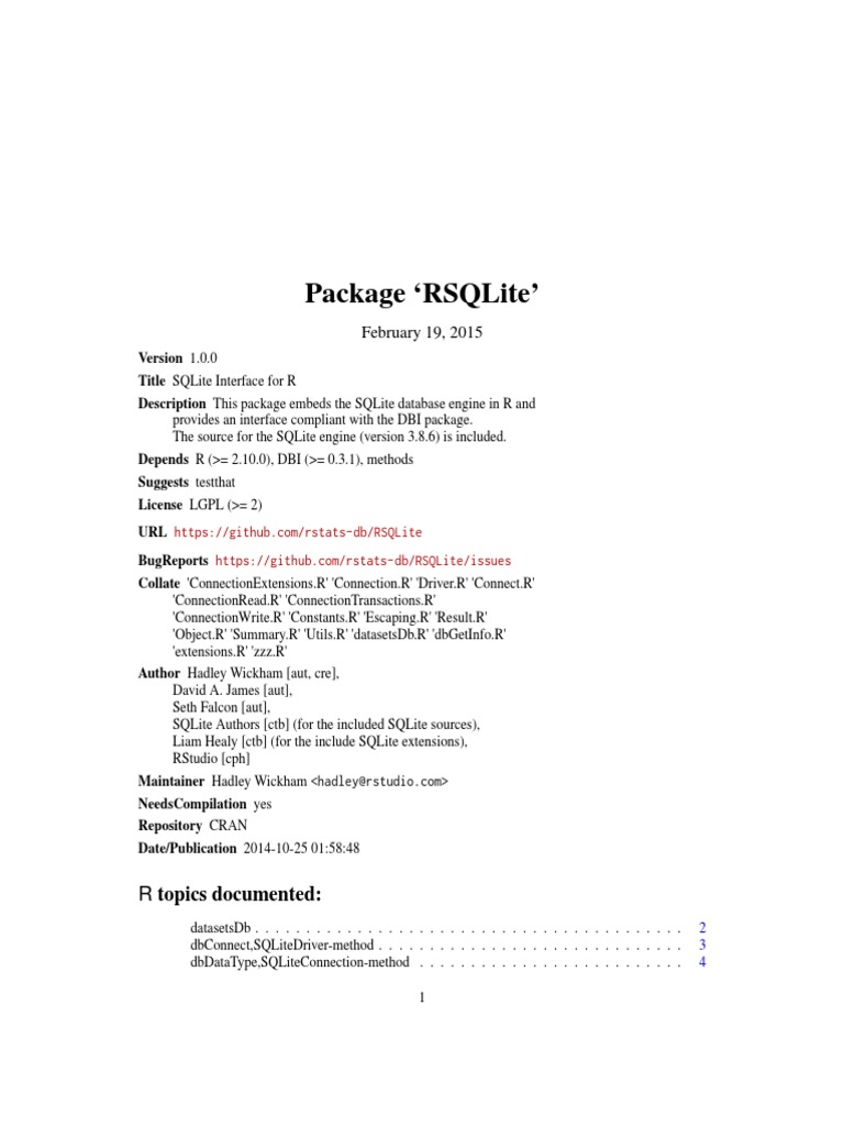RSQLite | PDF | Table (Database) | Sql