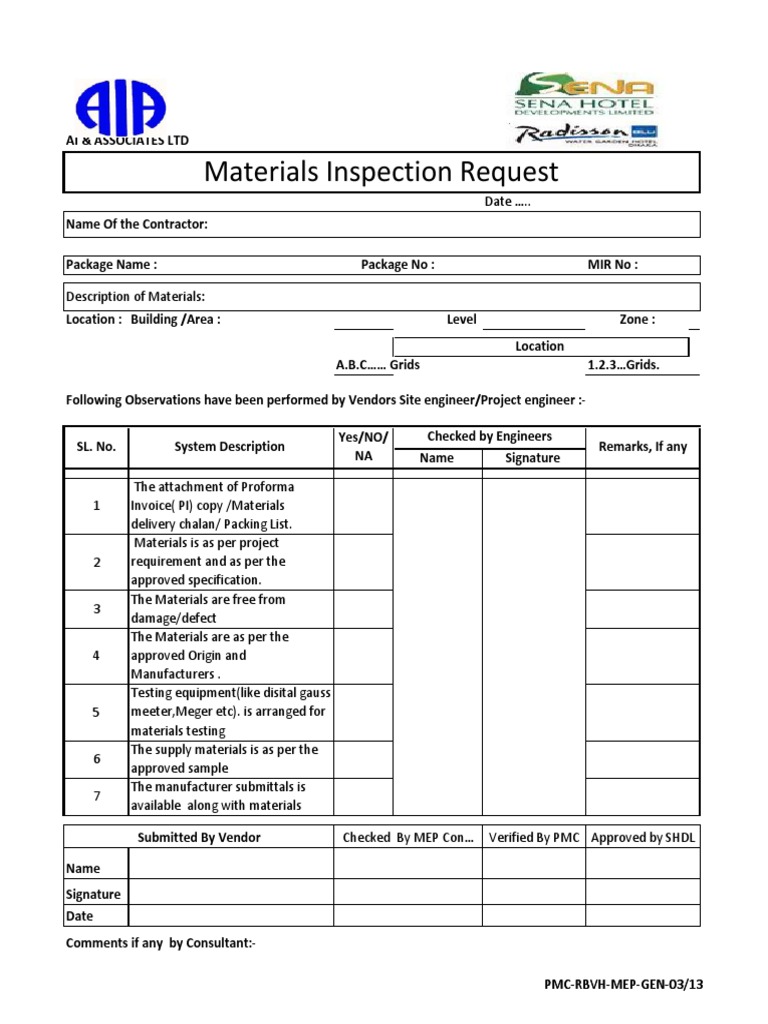 1.Material Inspection Request (MIR).Xlsx