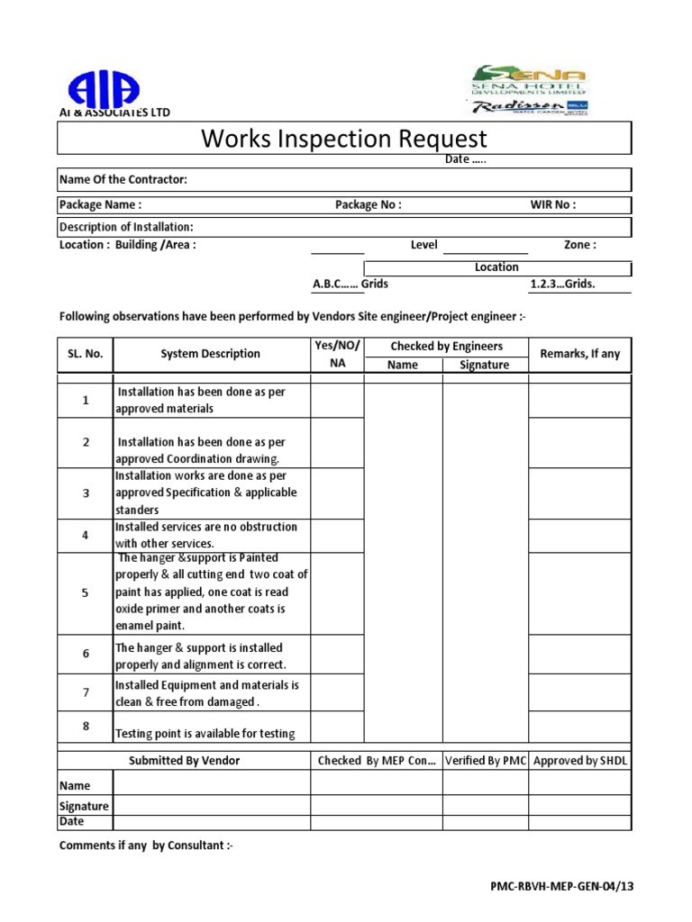 2.works Inspection Request (WIR) | PDF