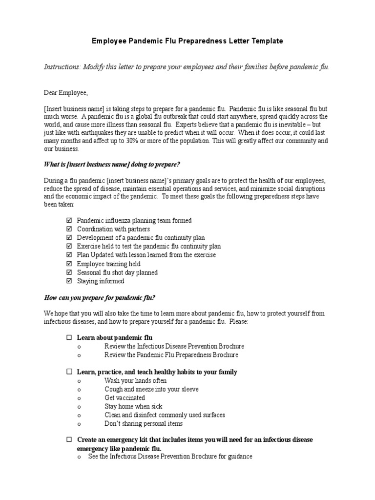 Sample Employee Letter | PDF | Influenza Pandemic | Influenza