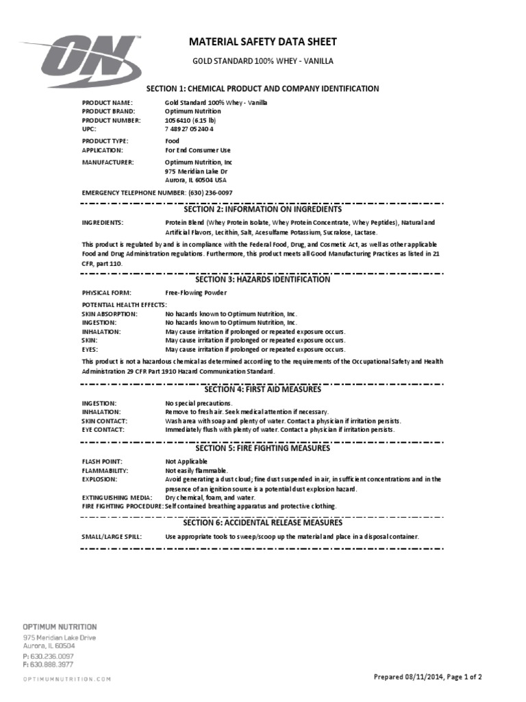 Safety Sheet for Gold Standard | Safety | Chemistry | Free 30-day Trial ...