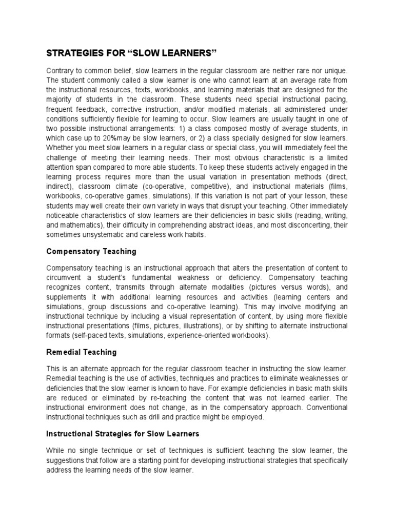 Effective Strategies for Slow Learners | PDF