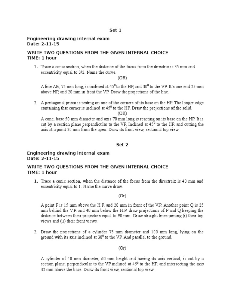 Set 1 Engineering Drawing Internal Exam Date: 2-11-15 Write Two ...