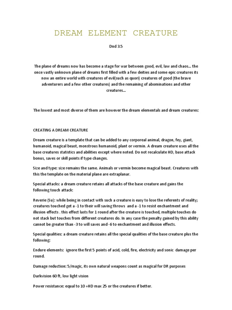 Dream Creature | PDF | Fantasy | Dungeons & Dragons