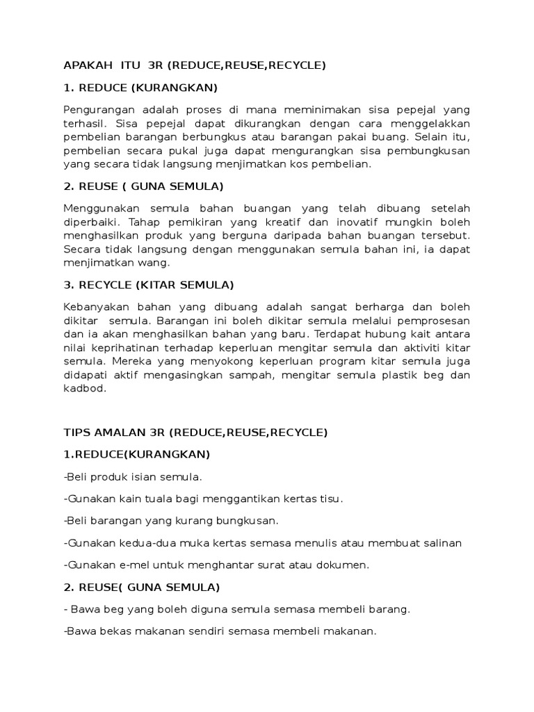 Memahami Konsep 3R: Reduce, Reuse, Recycle | PDF | Griya & Taman ...