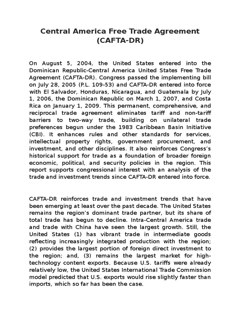 Central America Free Trade Agreement (Cafta-Dr) | PDF | Trade ...