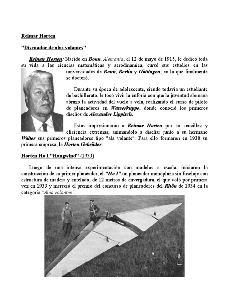 Reimar Horten | PDF | Avión | Ala
