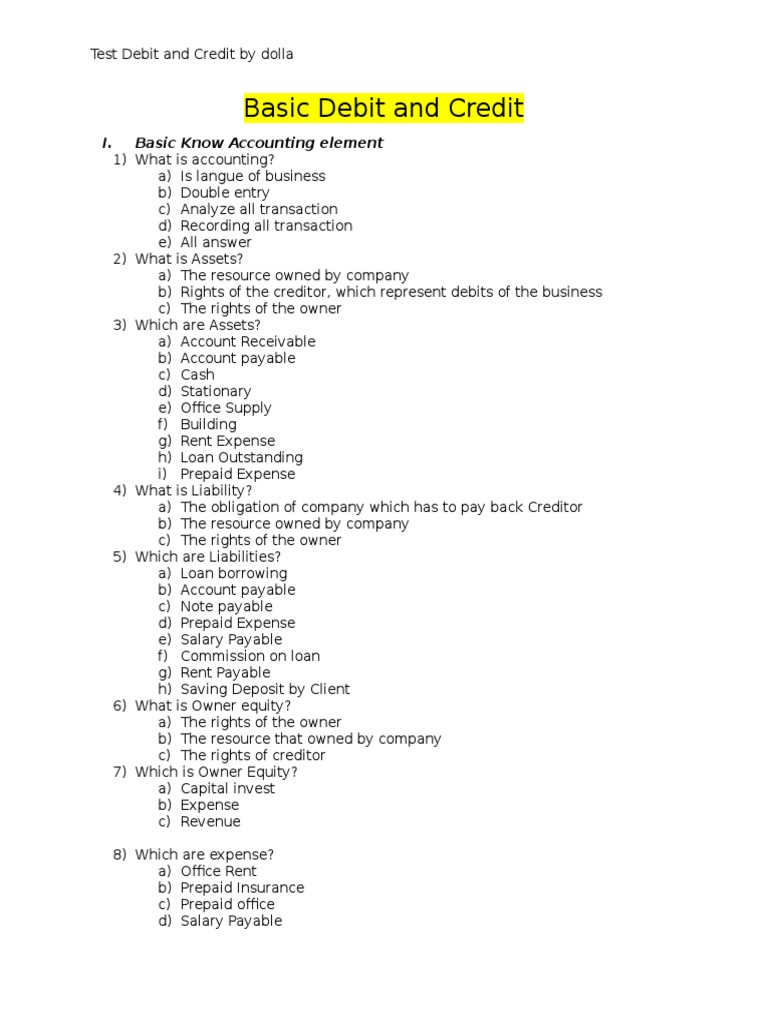 Debit and Credit Quiz Overview | PDF | Debits And Credits | Expense