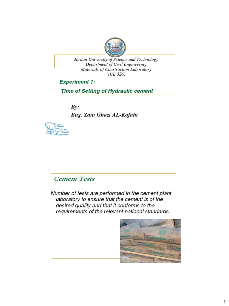 Lab 1 - Normal Consistency and Setting Time | PDF | Laboratories | Concrete