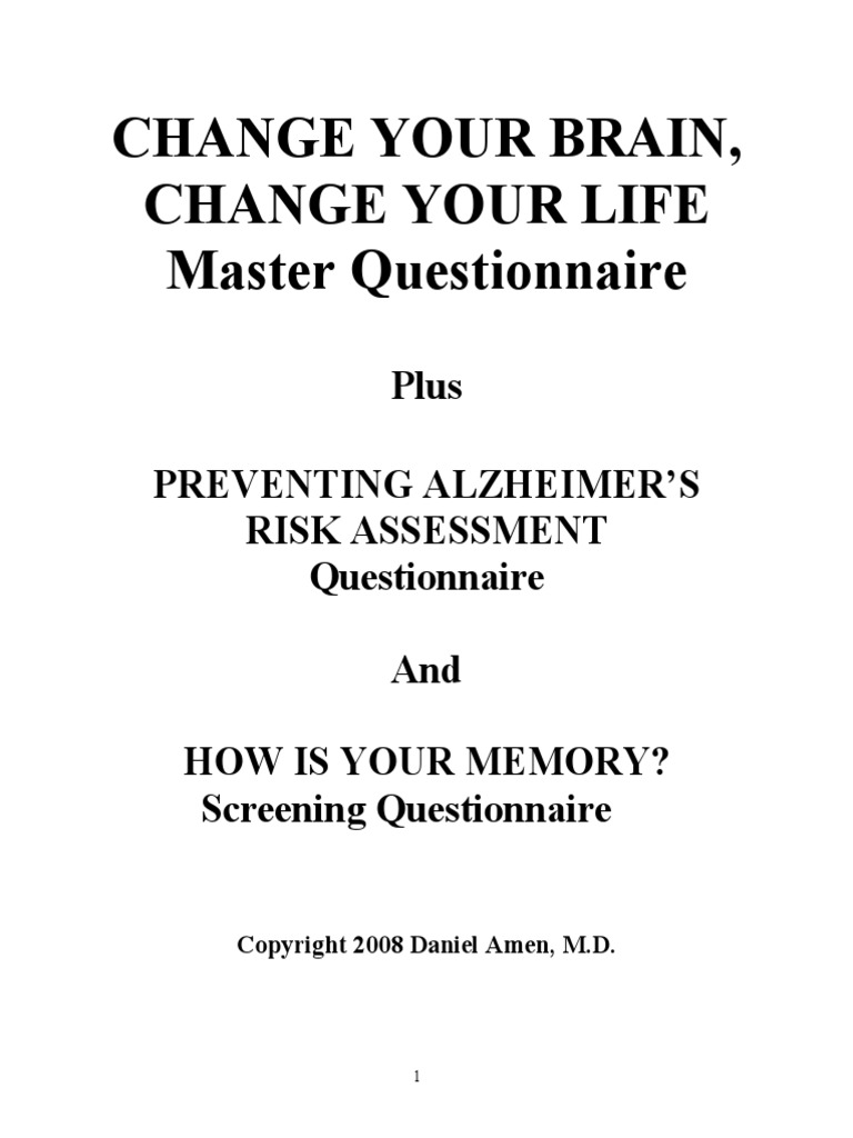 2.1 - Amen Master Questionnaires | PDF | Alzheimer's Disease | Anxiety ...