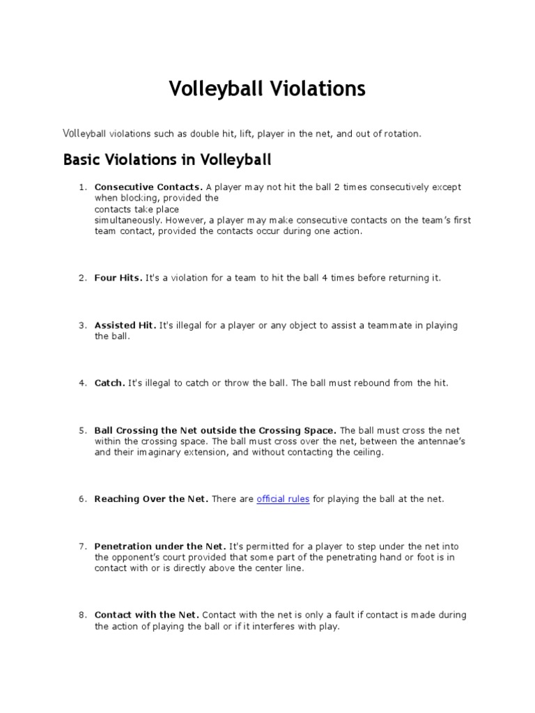 Volleyball Violations | PDF | Volleyball | Leisure Activities