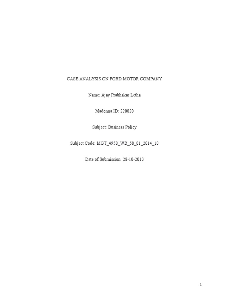 Ford Motor Company Insights | PDF | Ford Motor Company | Market ...
