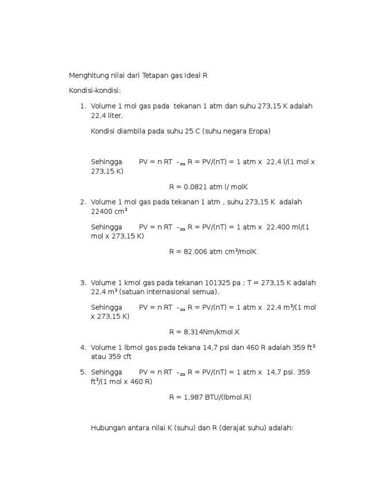 Menghitung Nilai Dari Tetapan Gas Ideal R | PDF | Teknologi & Rekayasa