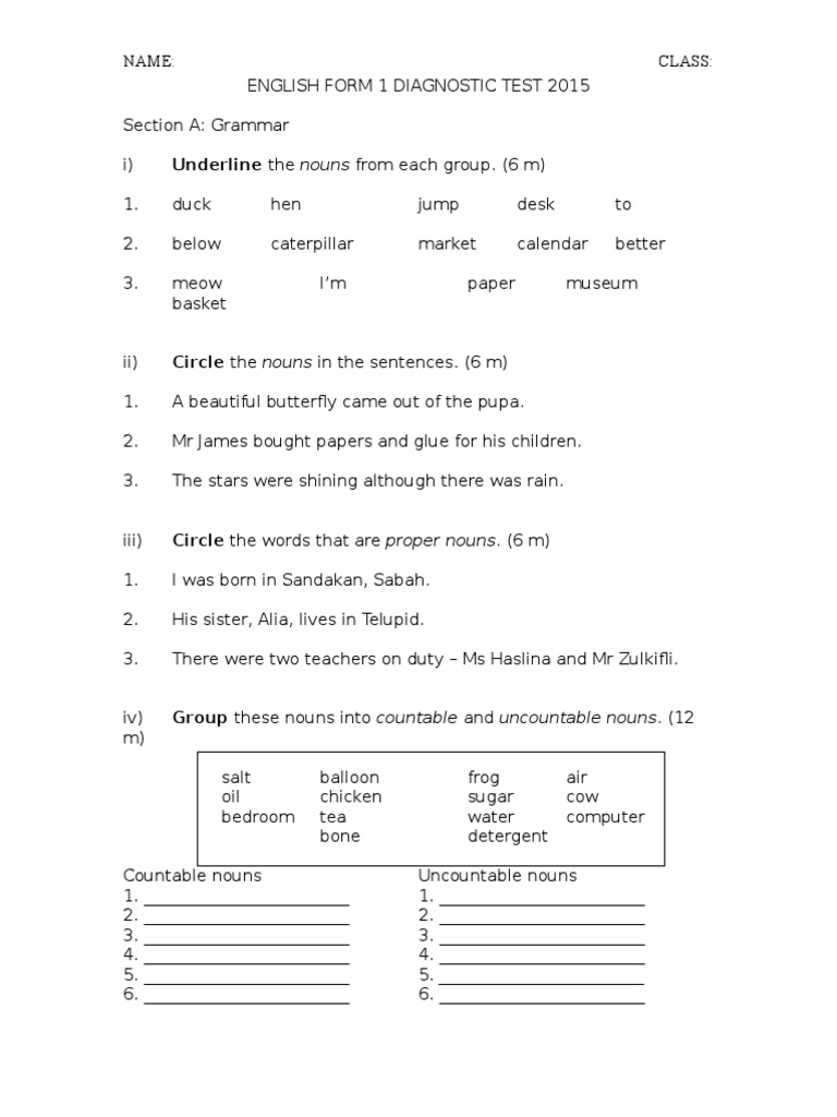 English Form 1 Diagnostic Test 2015 | PDF | Foreign Language Studies ...