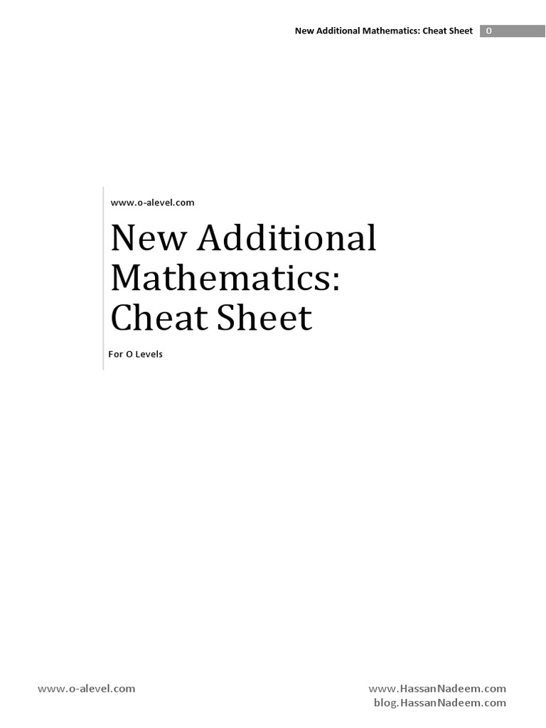 Additional Mathematics - O Levels Cheat Sheet | PDF | Sine | Matrix ...