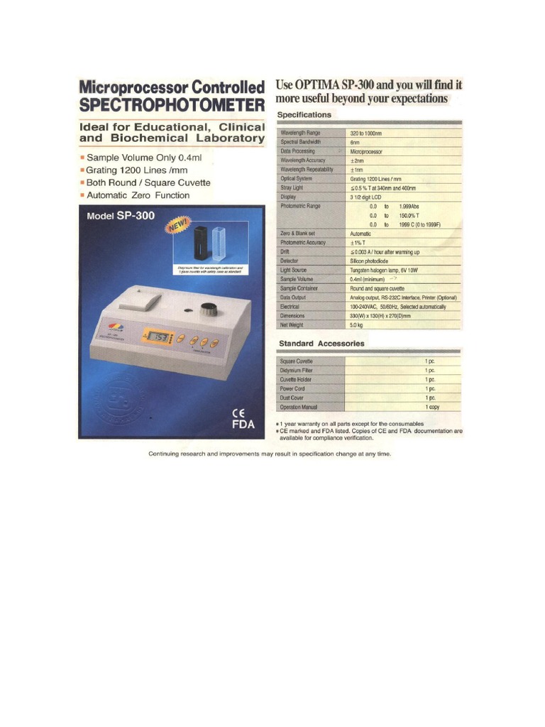 Spectrophotometer OPTIMA SP-300 | PDF