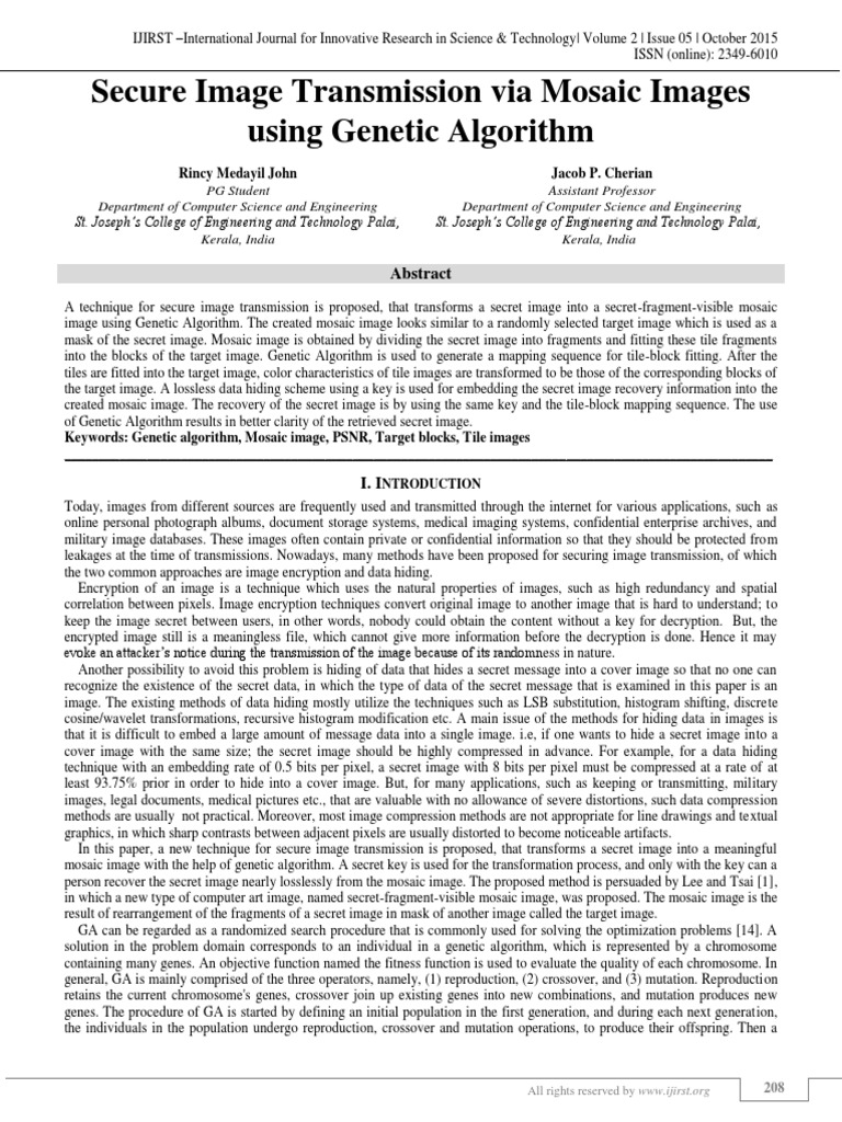 Secure Image Transmission Via Mosaic Images Using Genetic Algorithm 9336