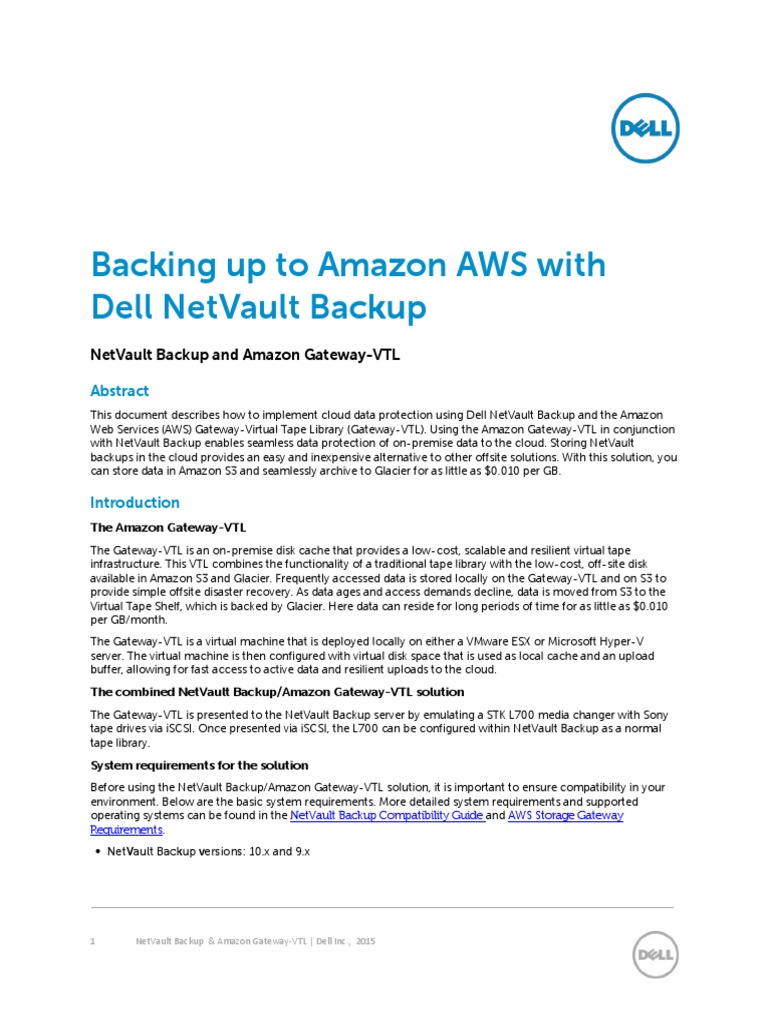 Backing Up To Amazon Aws With Dell Netvault Backup Technical Brief ...