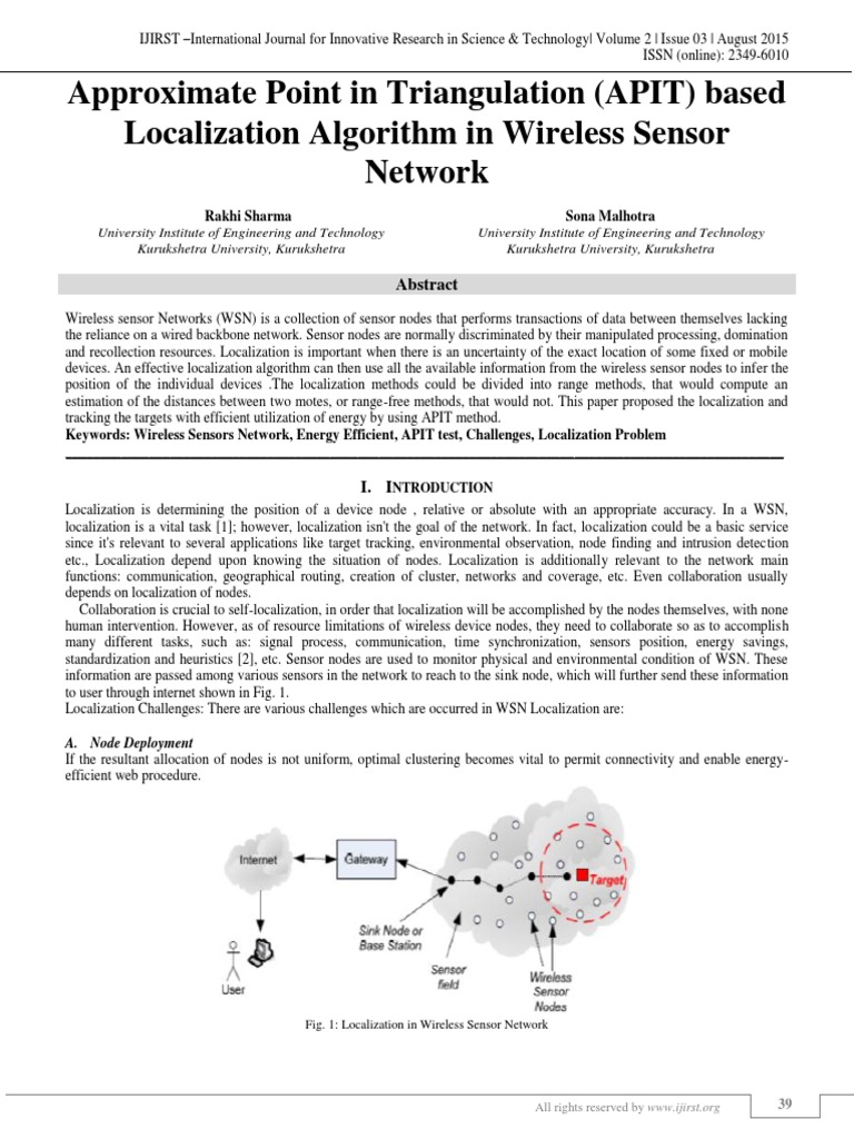 Approximate Point In Triangulation Apit Based Localization Algorithm In Wireless Sensor