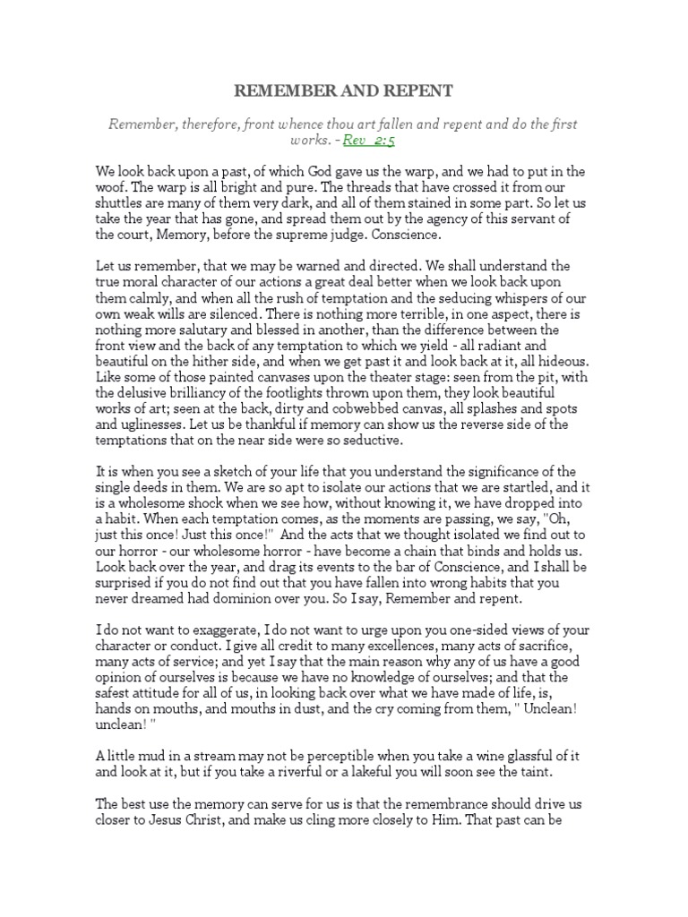 Remember and Repent | PDF | Theology | Religious Behaviour And Experience