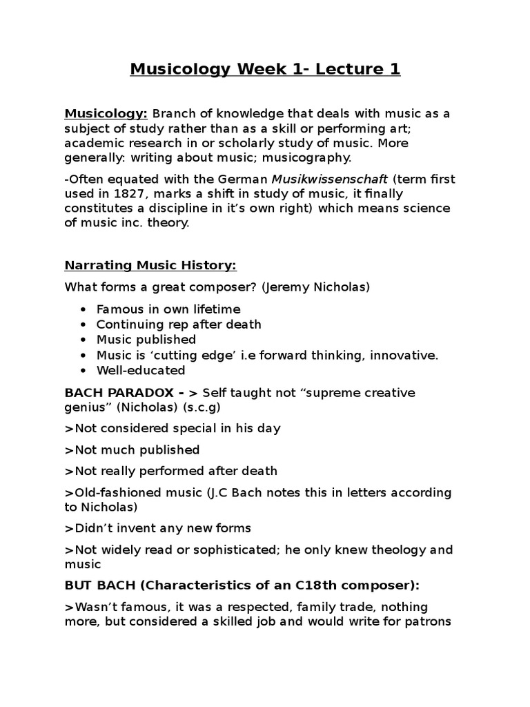 Musicology Week 1-Lecture 1: Musicology: Branch of Knowledge That Deals ...