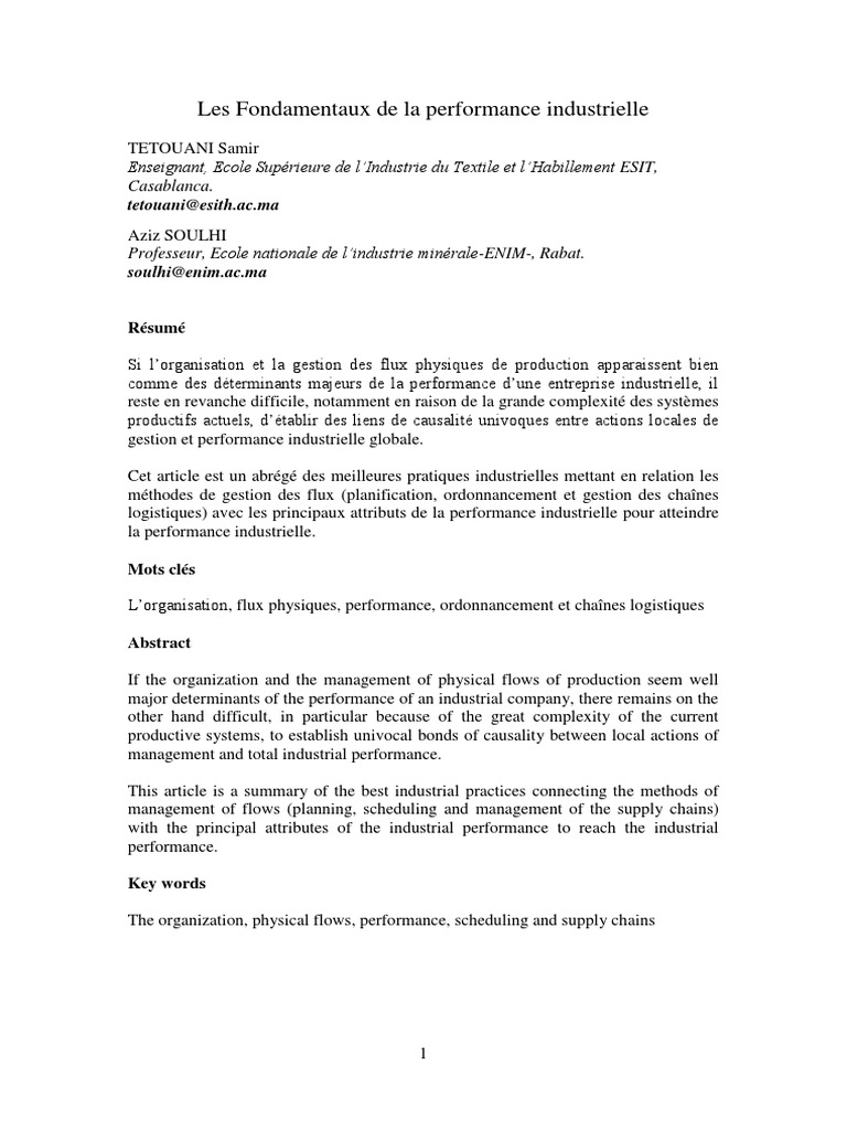 Fondamentaux de la performance industrielle | PDF | Management de la ...