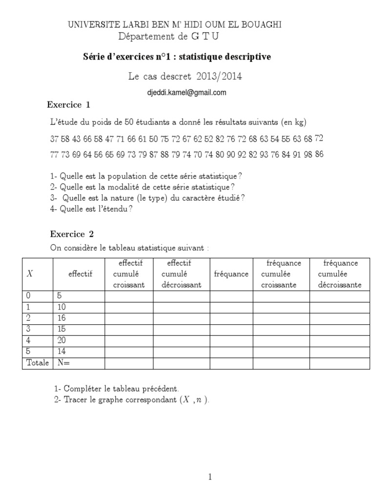 Exercices Statistiques Pdf Corrélation Statistiques Statistiques