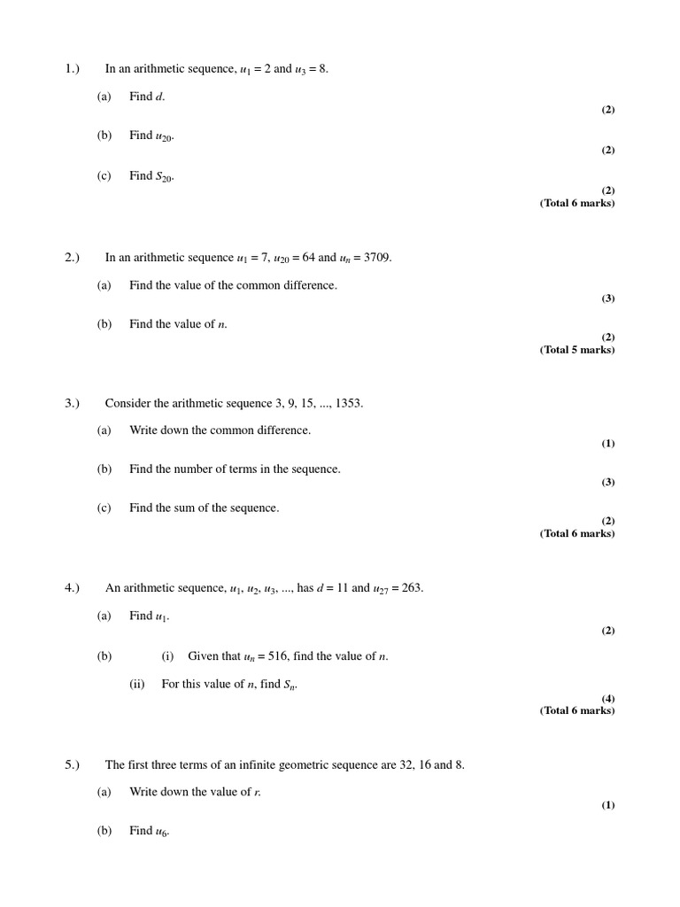 Sequences and Systems Question Bank Answer Sheet | Series (Mathematics ...