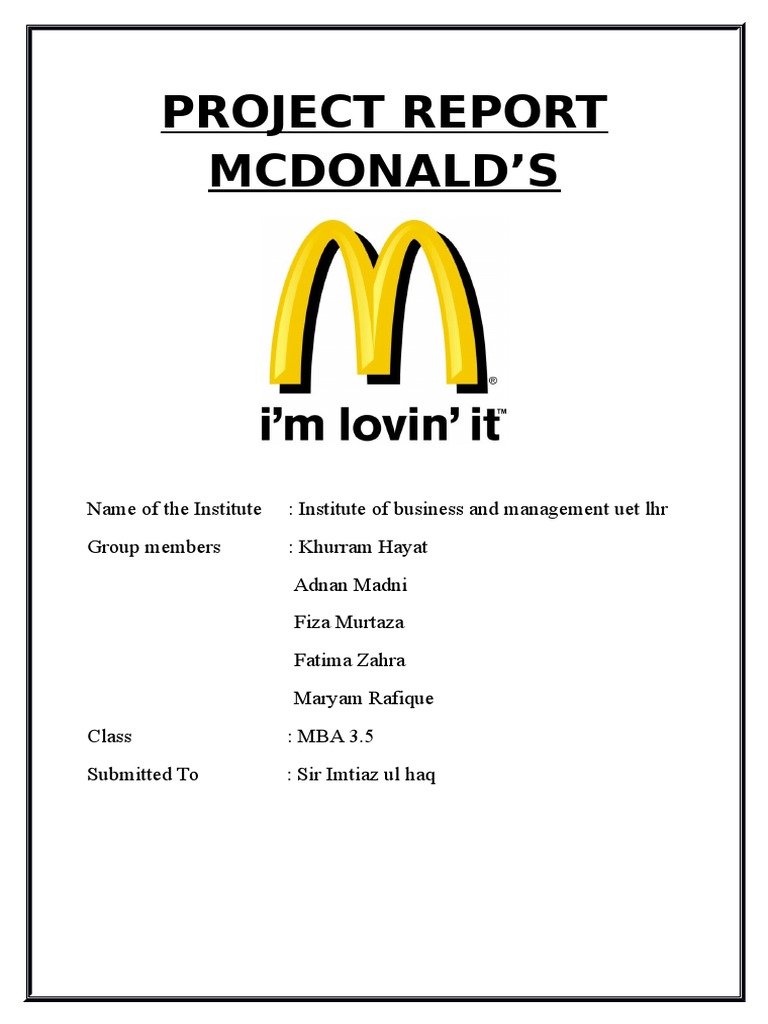 Final Project Report Mcdonalds | PDF | Mc Donald's | Fast Food Restaurants
