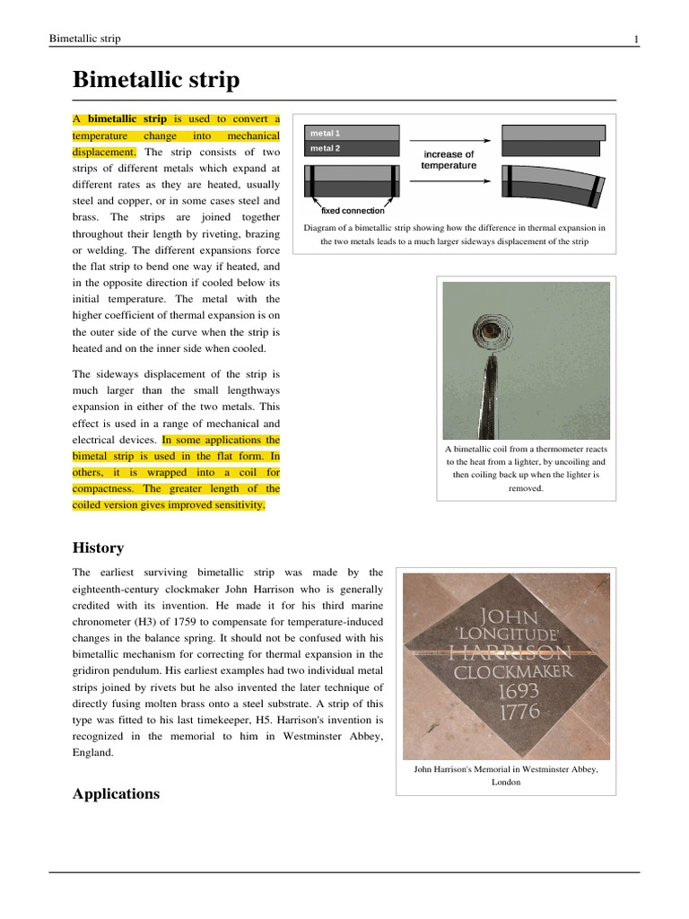 Bimetallic Strip | PDF | Engineering Thermodynamics | Heating ...