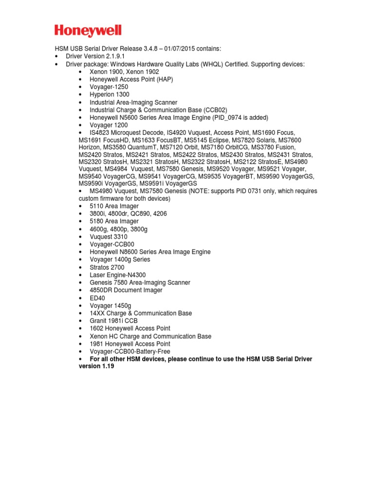 HSM USB Serial Driver Release Notes | PDF | Device Driver | Image Scanner